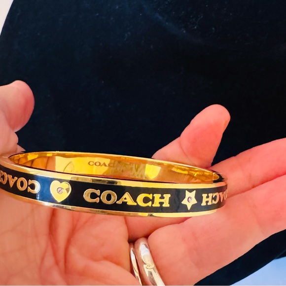 Coach | Jewelry | Coach Black And Gold Heart Bangle | Poshmark